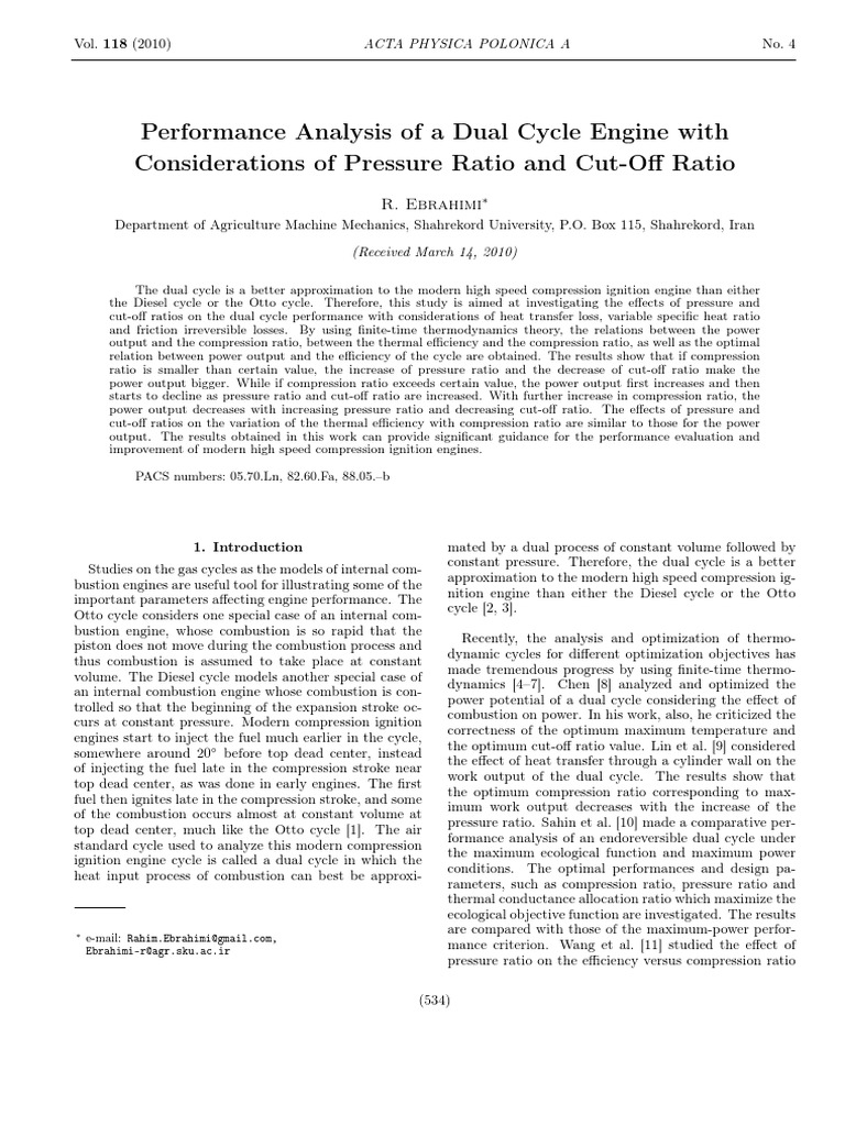 Performance Analysis of A Dual Cycle Engine With Considerations of ...