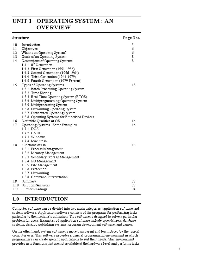 Unit 1 Operating System: An: Structure Nos | PDF | Operating System | Input/Output
