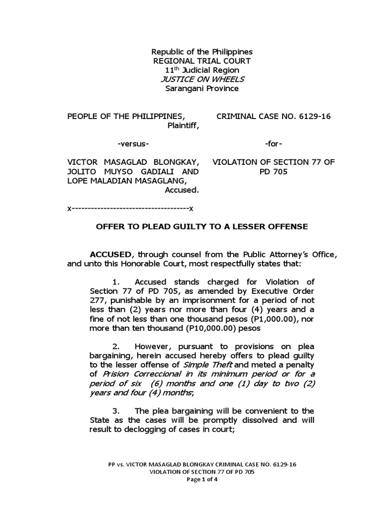 Offer To Plead Guilty To A Lesse Crime | PDF | Plea | Plea Bargain