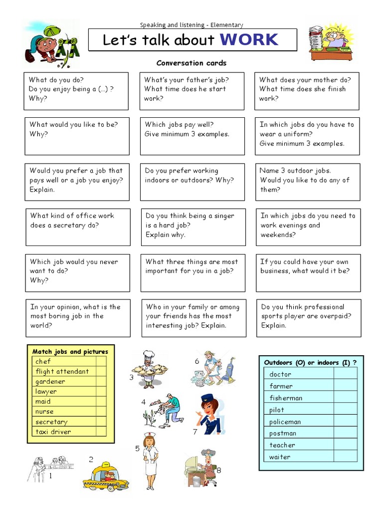 Jobs Speaking Activities for Beginners | PDF