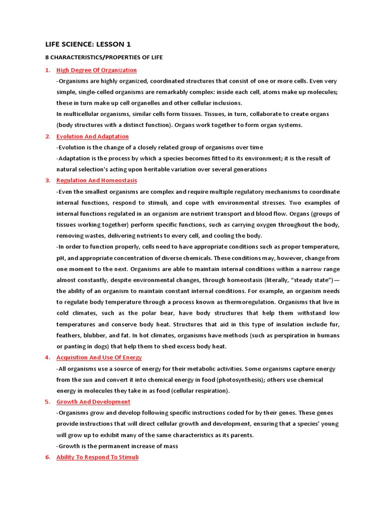 Life Science: 8 Key Characteristics | PDF | Organisms | Human Body