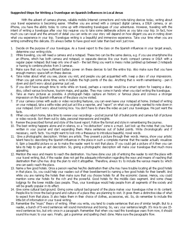 Steps to Write a Travelogue Effectively | PDF | Travel Literature ...