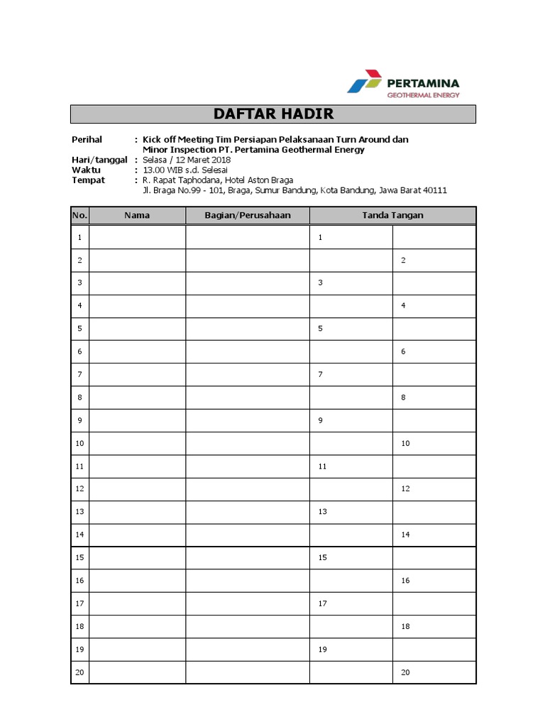 Daftar Hadir Kick Off Meeting | PDF