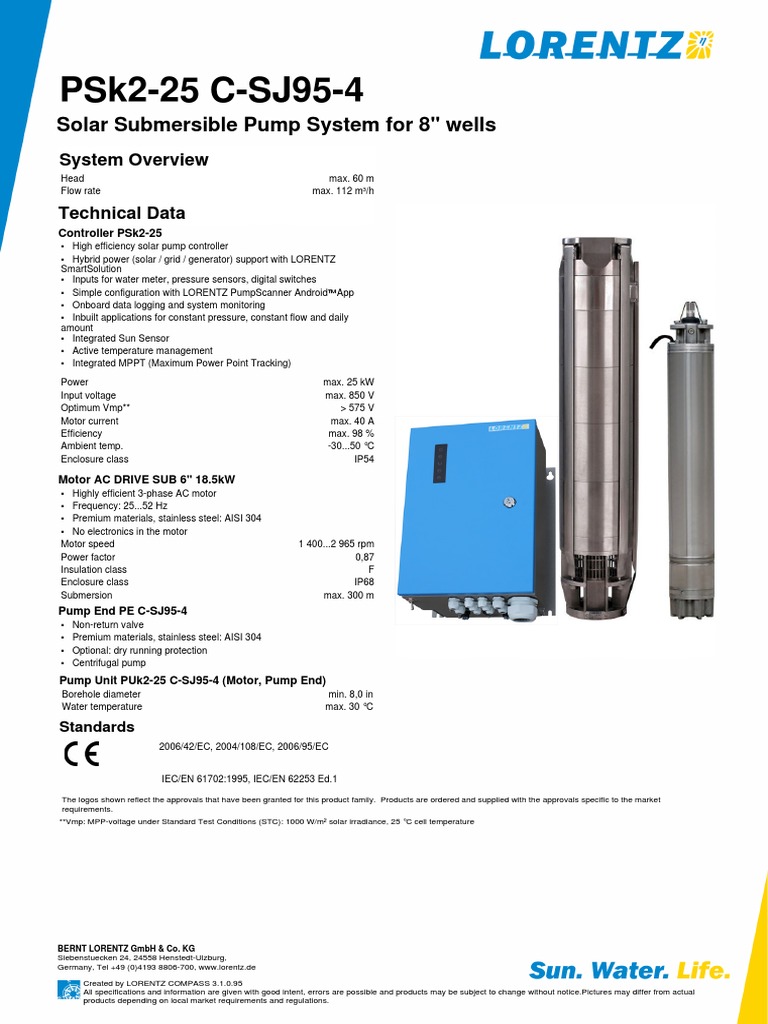 Psk2-25 C-Sj95-4: Solar Submersible Pump System For 8" Wells | PDF | Electric Motor ...