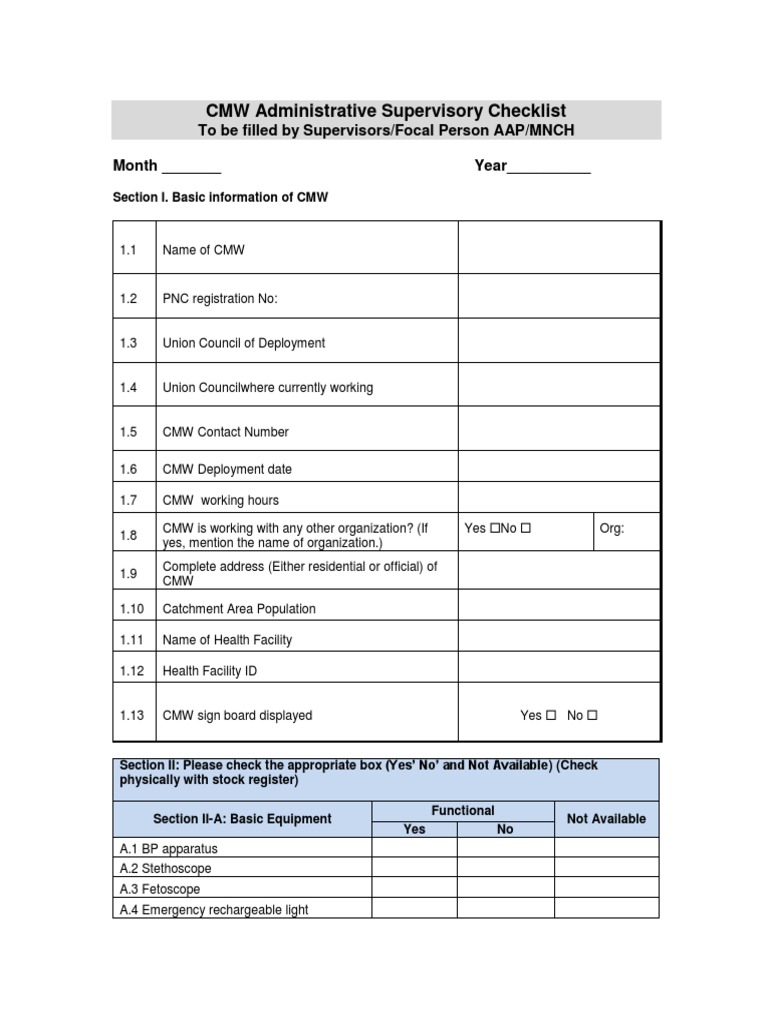 CMW Administrative Supervisory Checklist - AAP-Health-MNCH | PDF ...