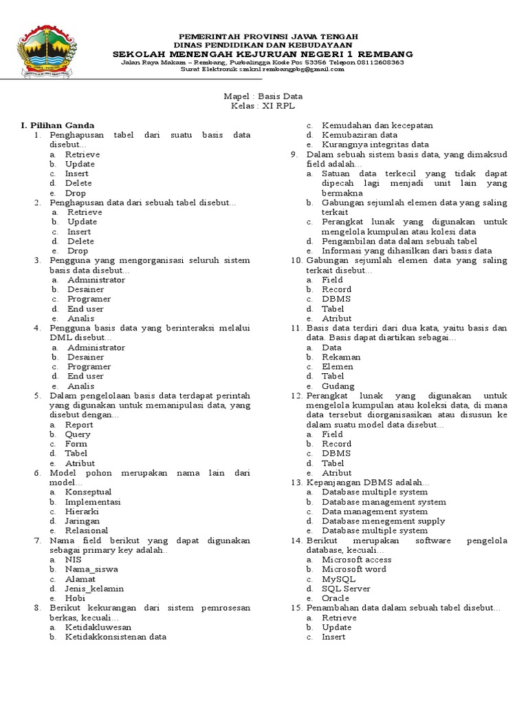 SOAL Basis Data Xi | PDF