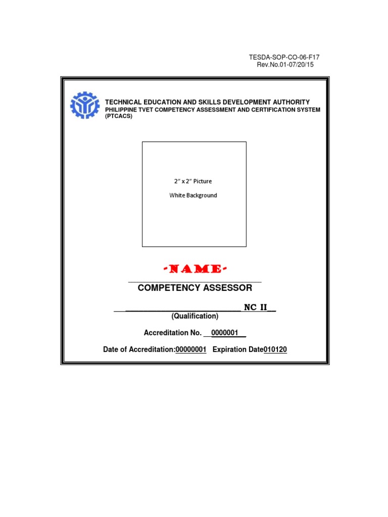 Name-: Competency Assessor - NC II | PDF | Business