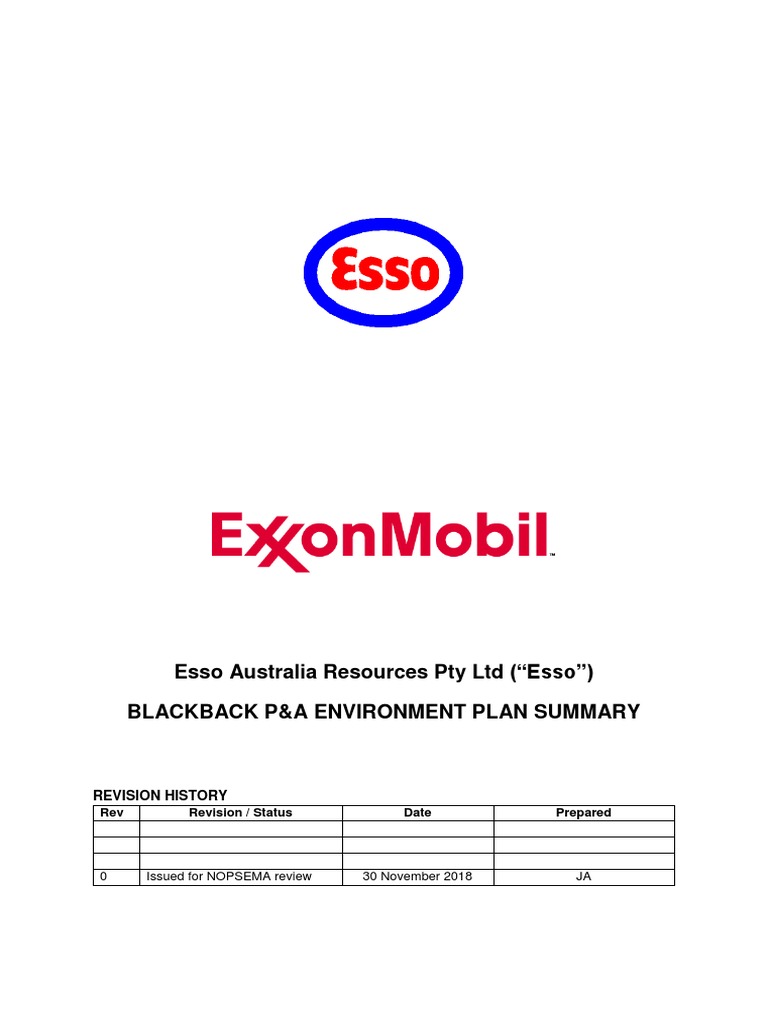 Esso Australia Resources Pty LTD ("Esso") Blackback P&A Environment ...