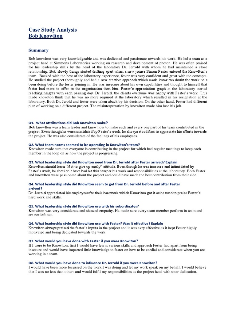 Case Study Analysis Bob Knowlton | PDF | Leadership | Social Psychology