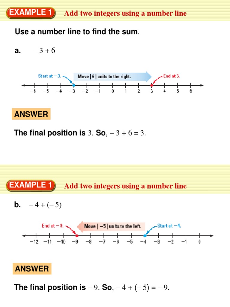 Use A Number Line To Find The Sum. A | PDF