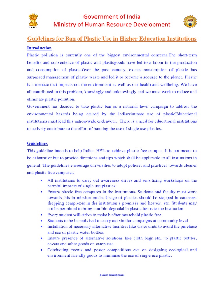 Guidelines for Banning Plastic Use in Higher Education Institutions ...