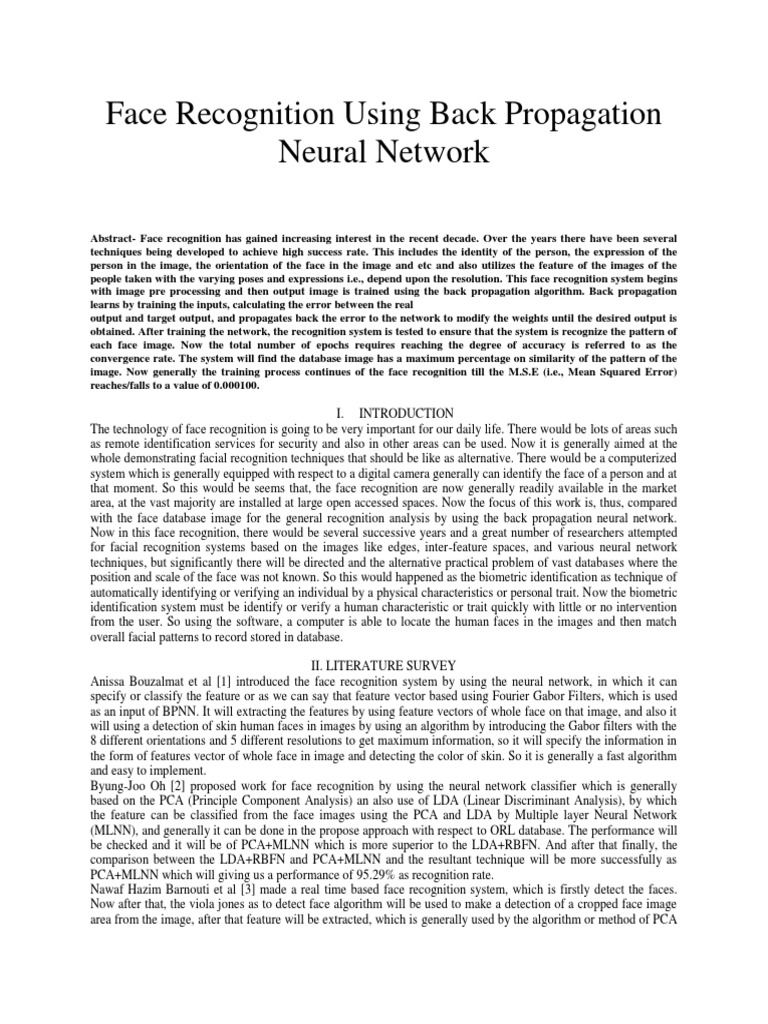 Face Recognition Using Back Propagation Neural Network: Siddharth Rawat | PDF | Artificial ...