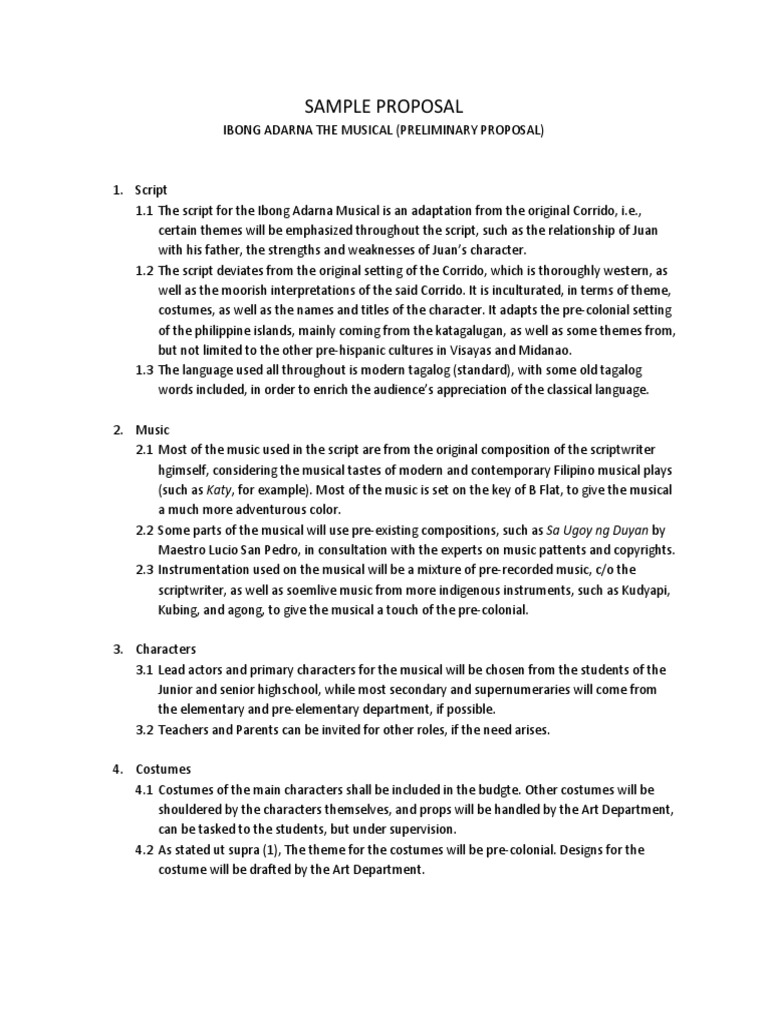 Sample Proposal For Ibong Adarna Musical | PDF | Tagalog Language ...