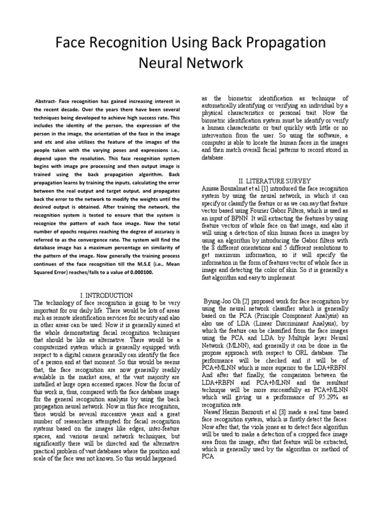 Face Recognition Using Back Propagation Neural Network Pdf Artificial Neural Network