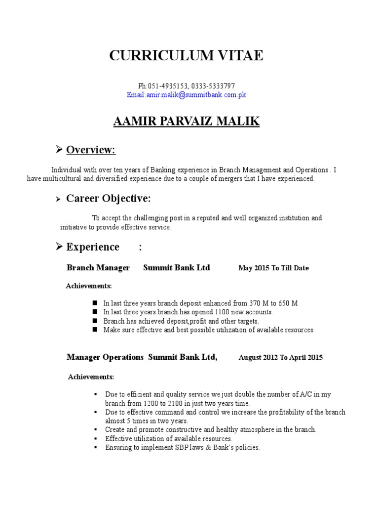Curriculum Vitae: Aamir Parvaiz Malik | PDF | Banks | Business