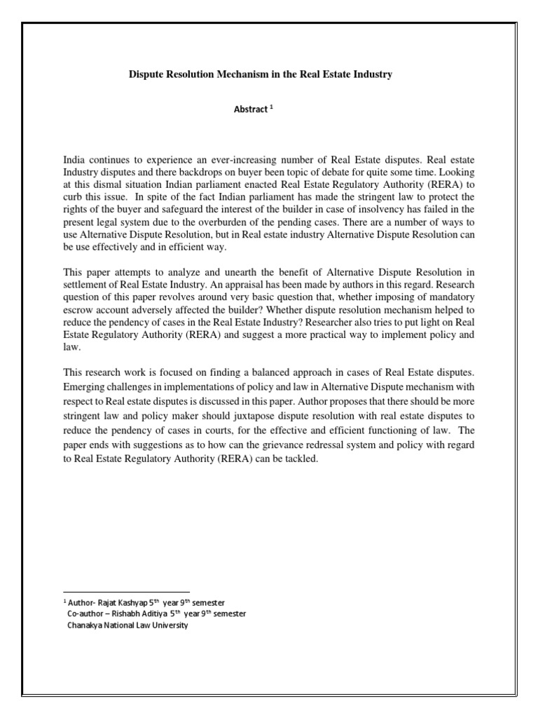 Dispute Resolution Mechanism in The Real Estate Industry | PDF | Law
