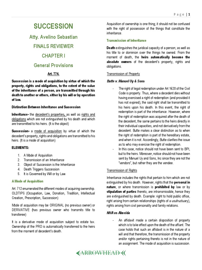 Arrowhead Succession Reviewer Final 1 | PDF | Will And Testament ...