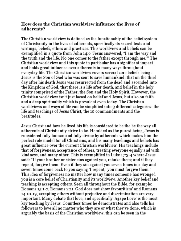 How Does The Christian Worldview Influence The Lives of Adherents ...