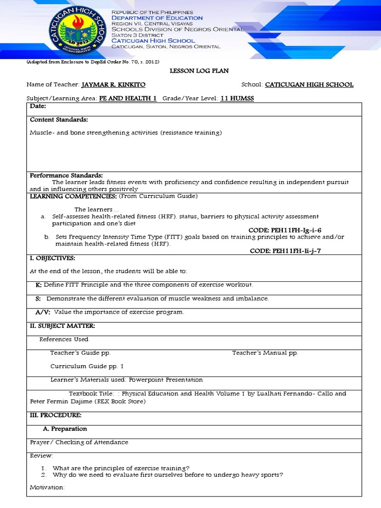 DLP Pe and Health Fitt Principle | PDF | Physical Fitness | Physical Education