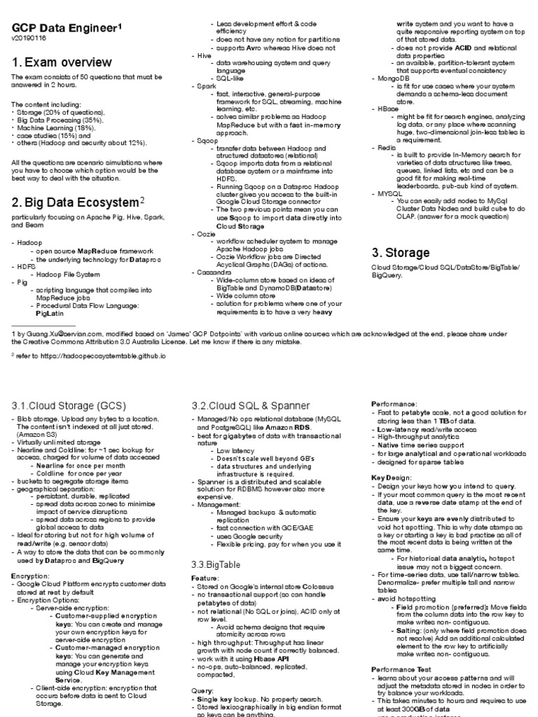 Exam Overview: GCP Data Engineer | Download Free PDF | Apache Hadoop | Cloud Computing