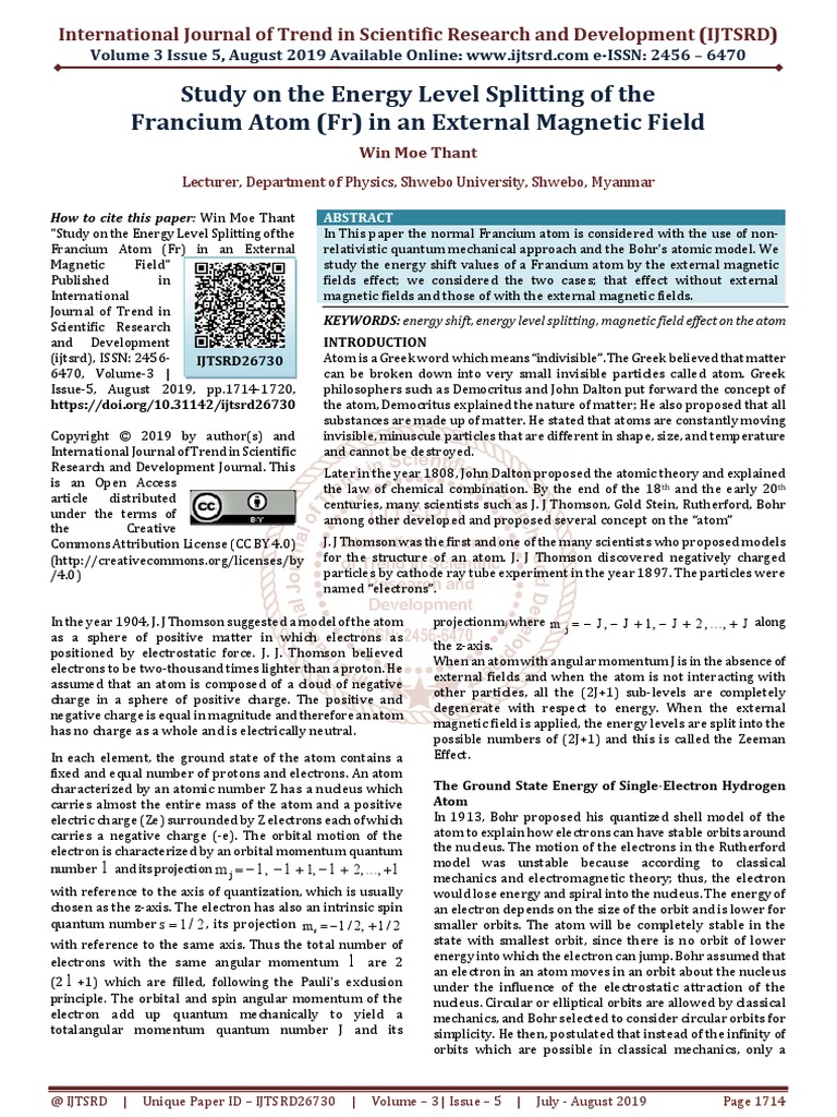 Study On The Energy Level Splitting of The Francium Atom FR in An ...