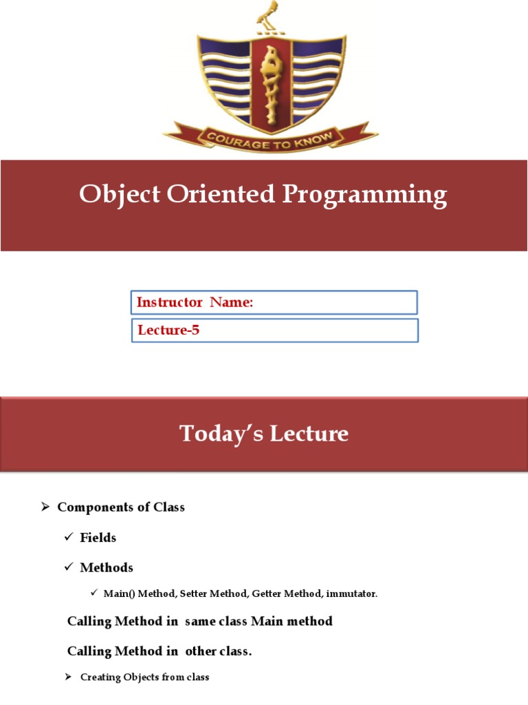 Object Oriented Programming Object Oriented Programming Lecture 5 Instructor Name Pdf