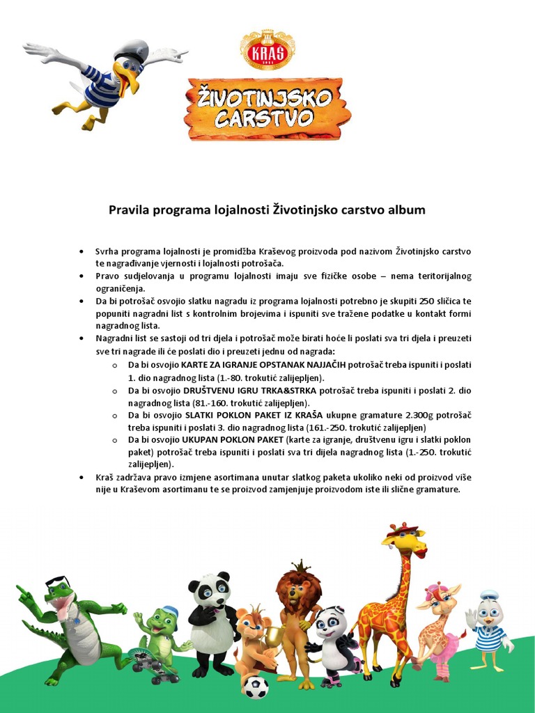 Pravila Programa Lojalnosti Zivotinjsko Carstvo Album | PDF