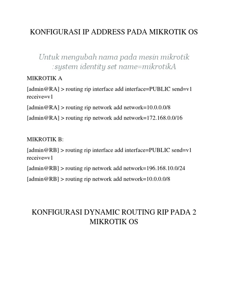 Konfigurasi IP dan RIP di Mikrotik | PDF