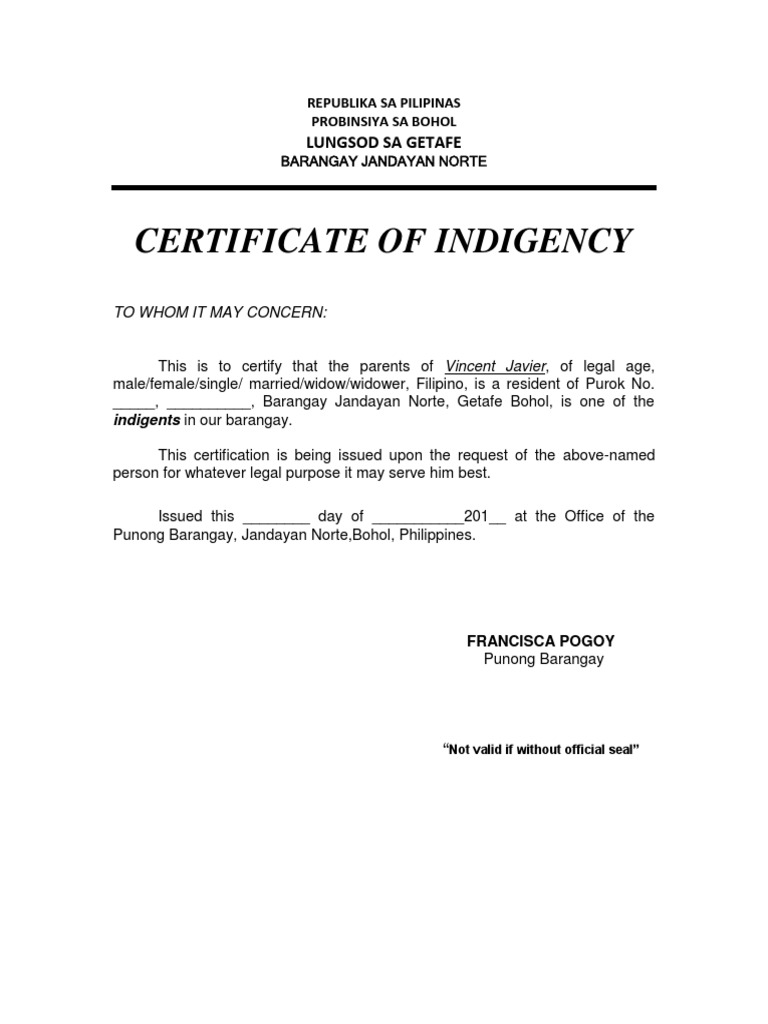 Certificate of Indigency | PDF