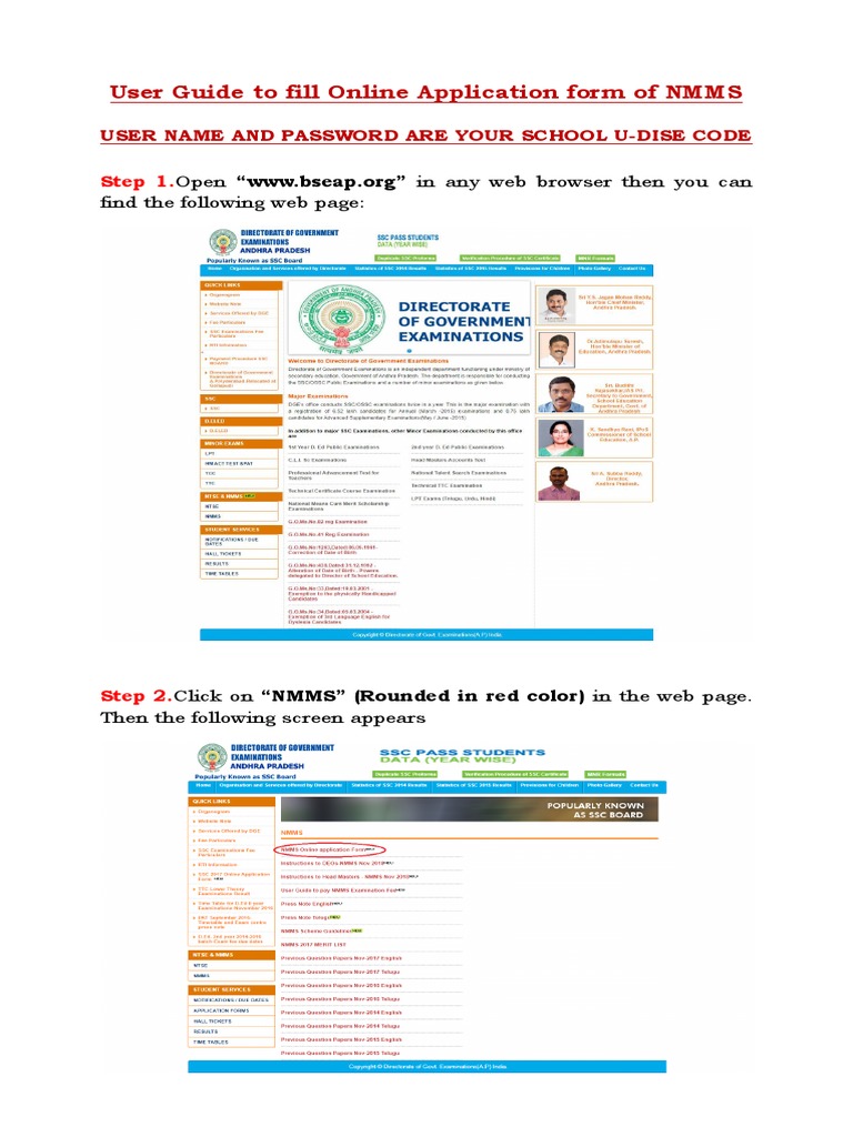 User Guide To Fill Online Application Form of NMMS: Step 1 | PDF ...