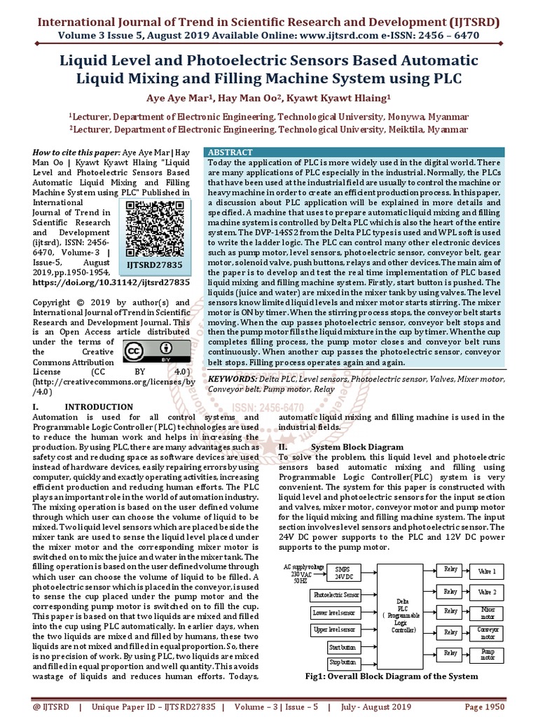 Liquid Level and Photoelectric Sensors Based Automatic Liquid Mixing and Filling Machine System ...