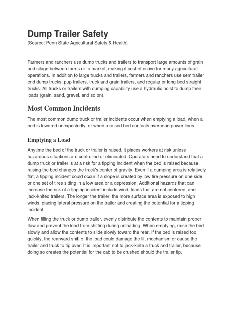 Dump Trailer Safety | PDF | Truck | Elevator
