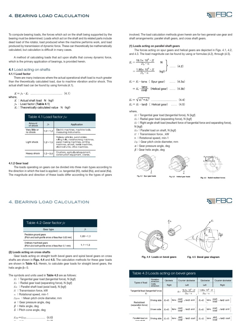 Bearing Load Calculation: 4.1 Load Acting On Shafts | PDF | Gear ...