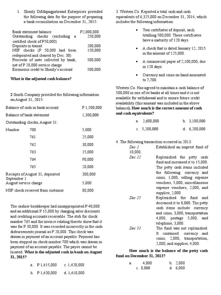 Bank Recon and CC and PCF Problems | PDF | Cheque | Payments