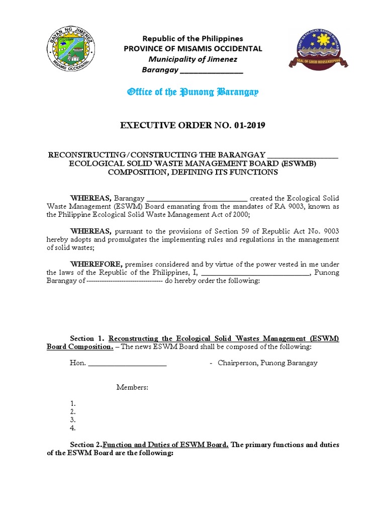 Executive Order No. 013-2018..eswm | PDF | Waste Management | Municipal ...