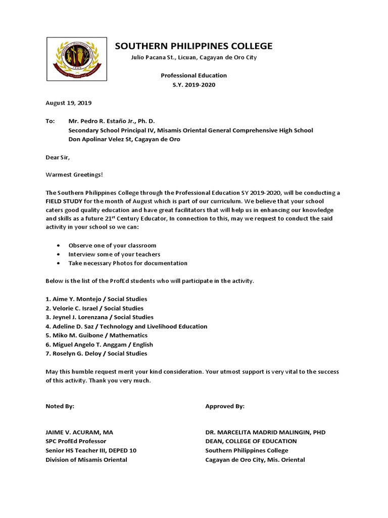 Request Letter For Class Observation | PDF