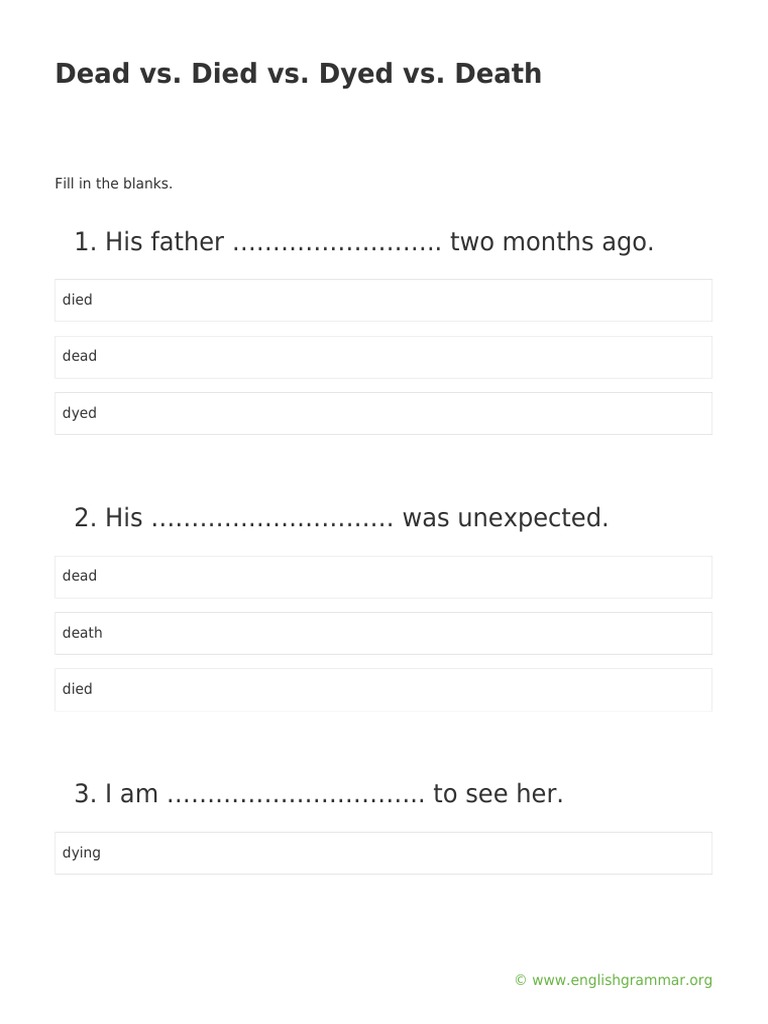 Dead vs. Died vs. Dyed vs. Death | PDF