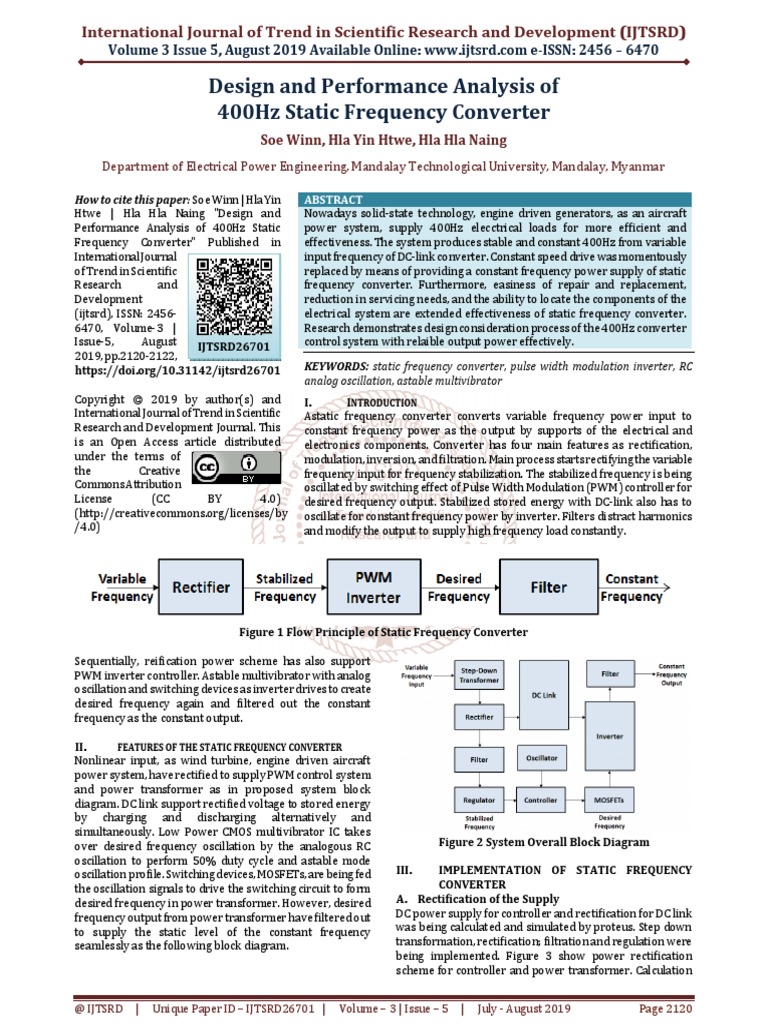 Design and Performance Analysis of 400Hz Static Frequency Converter ...