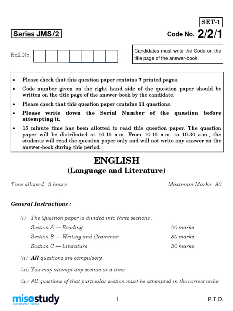 CBSE 10th English Question Paper 2 2 1 by Govt | PDF | Singing | Question