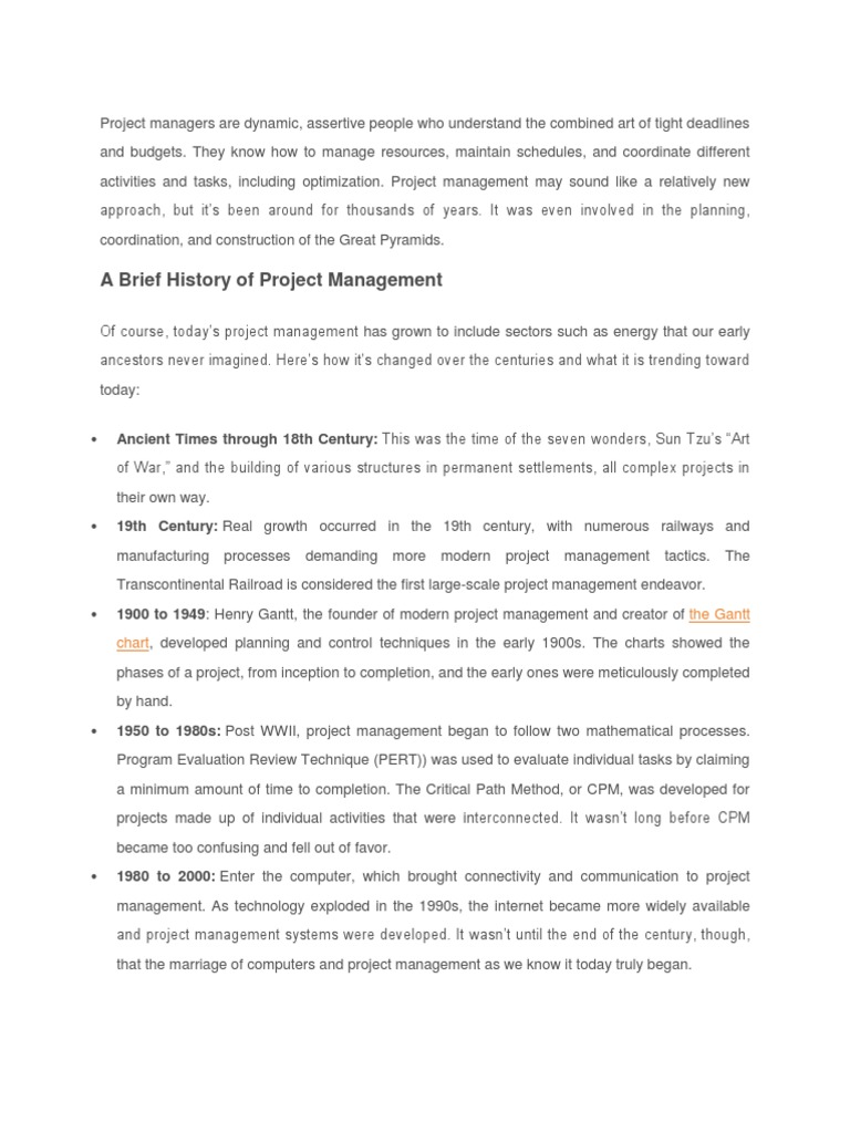 A Brief History of Project Management: The Gantt Chart | PDF | Project ...