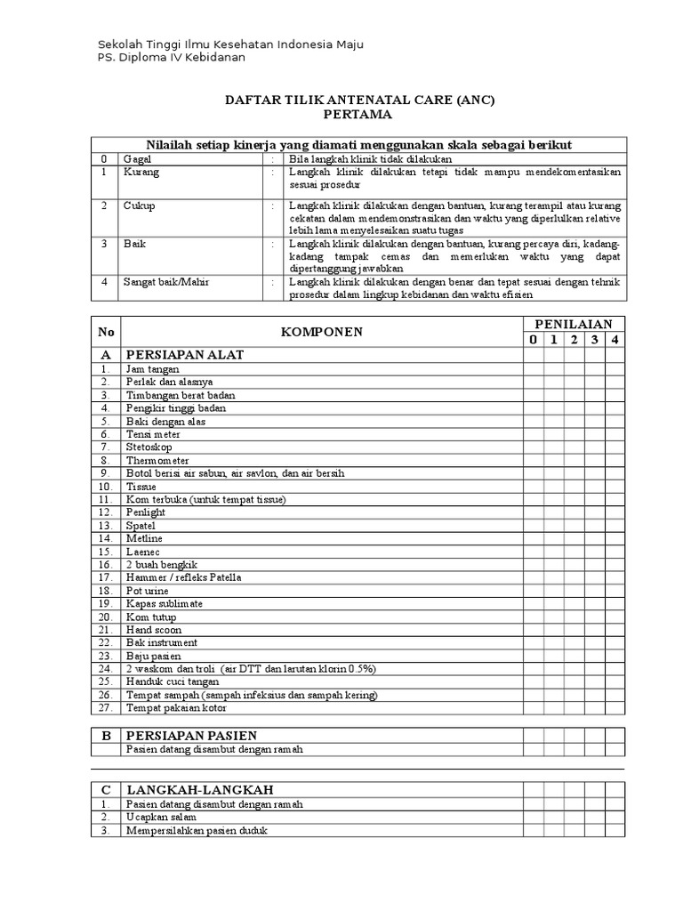 Daftar Tilik Anc Pertama | PDF