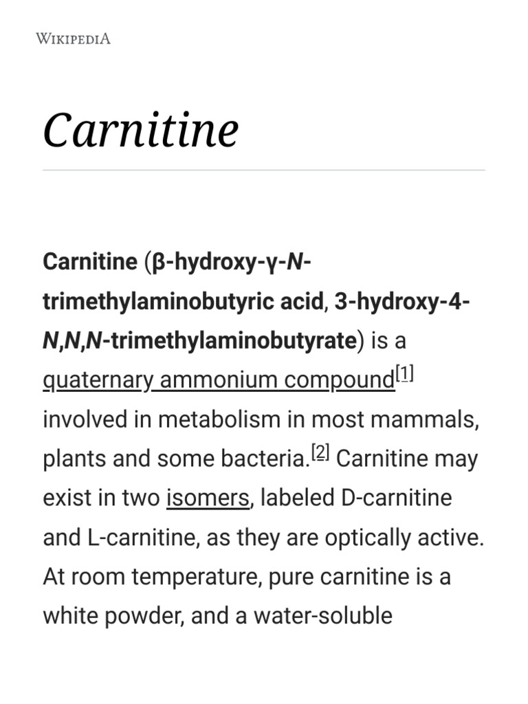 Carnitine - Wikipedia | PDF | Biomolecules | Biochemistry