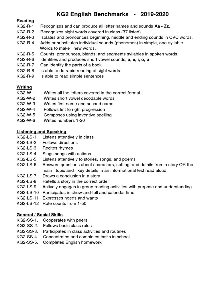 kg2 English Benchmarks | PDF | Art
