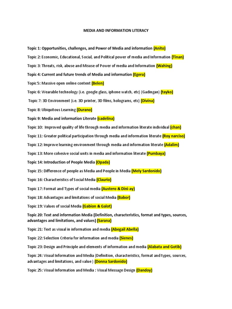 Media and Information Literacy Overview | PDF | Literacy | Social Media