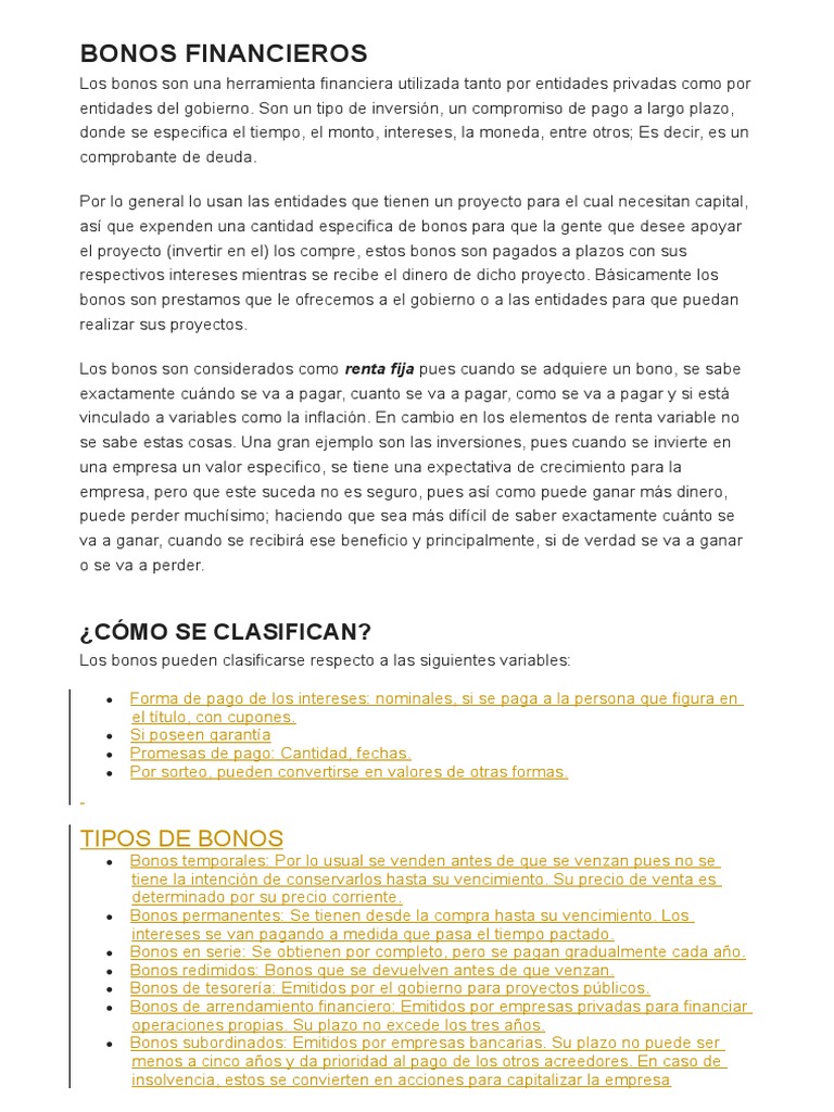 Bonos Financieros | PDF | Interés | Bonos (Finanzas)