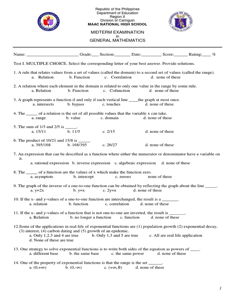 Gen Math Midterm EXAM | PDF | Time Complexity | Exponential Function