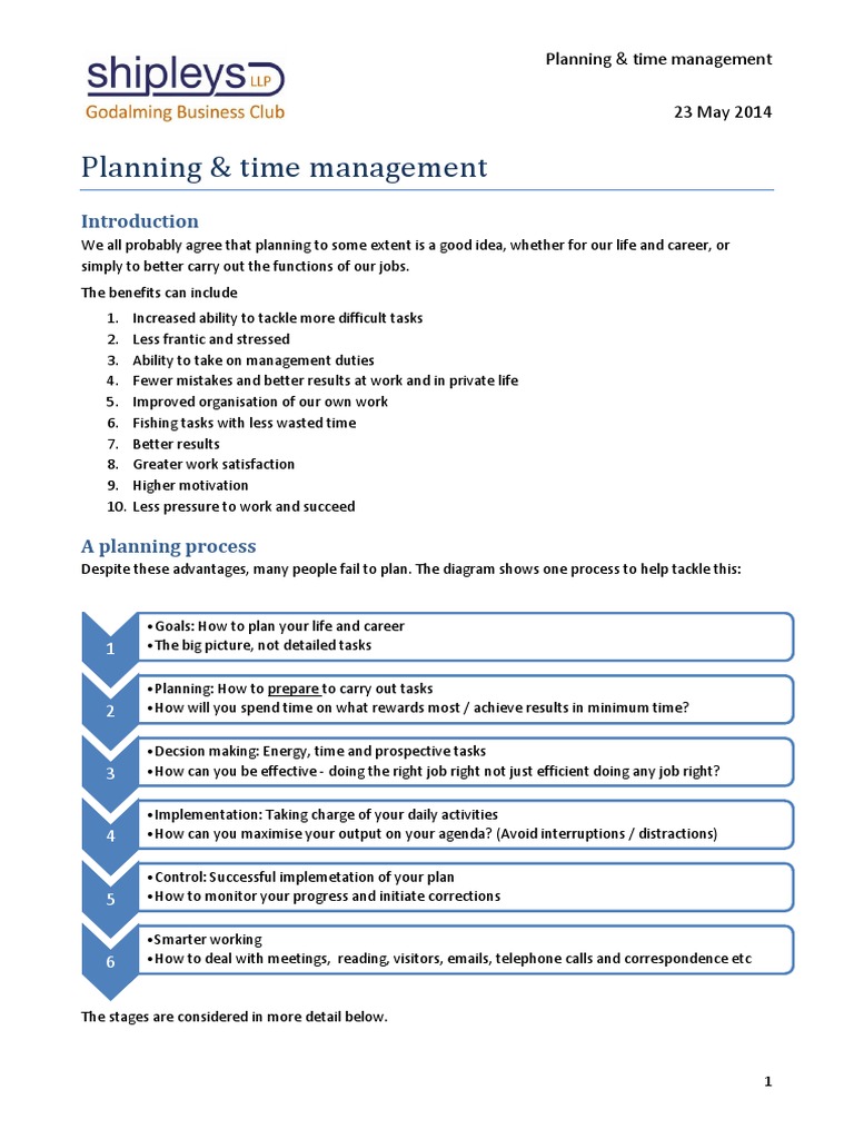 Planning Time Management 1 | PDF | Time Management | Professional Skills