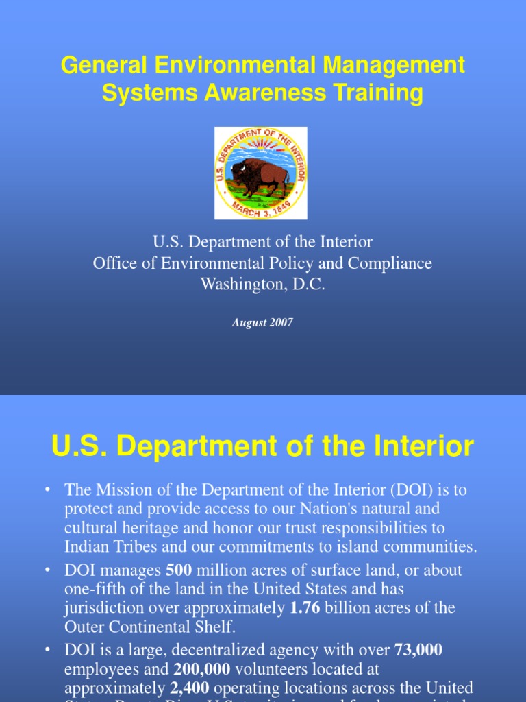 DOI Environmental Management Training | PDF | Environmental Policy | Waste