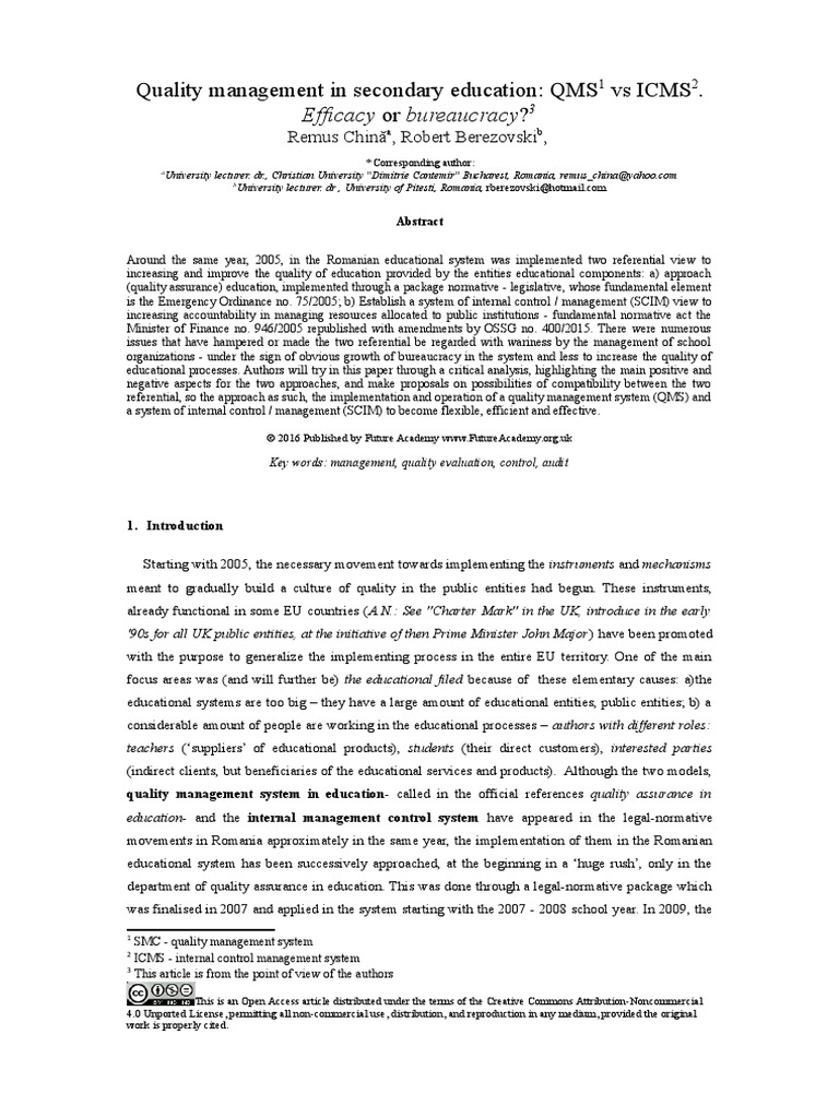 Quality Management in Secondary Education | PDF | Internal Control ...