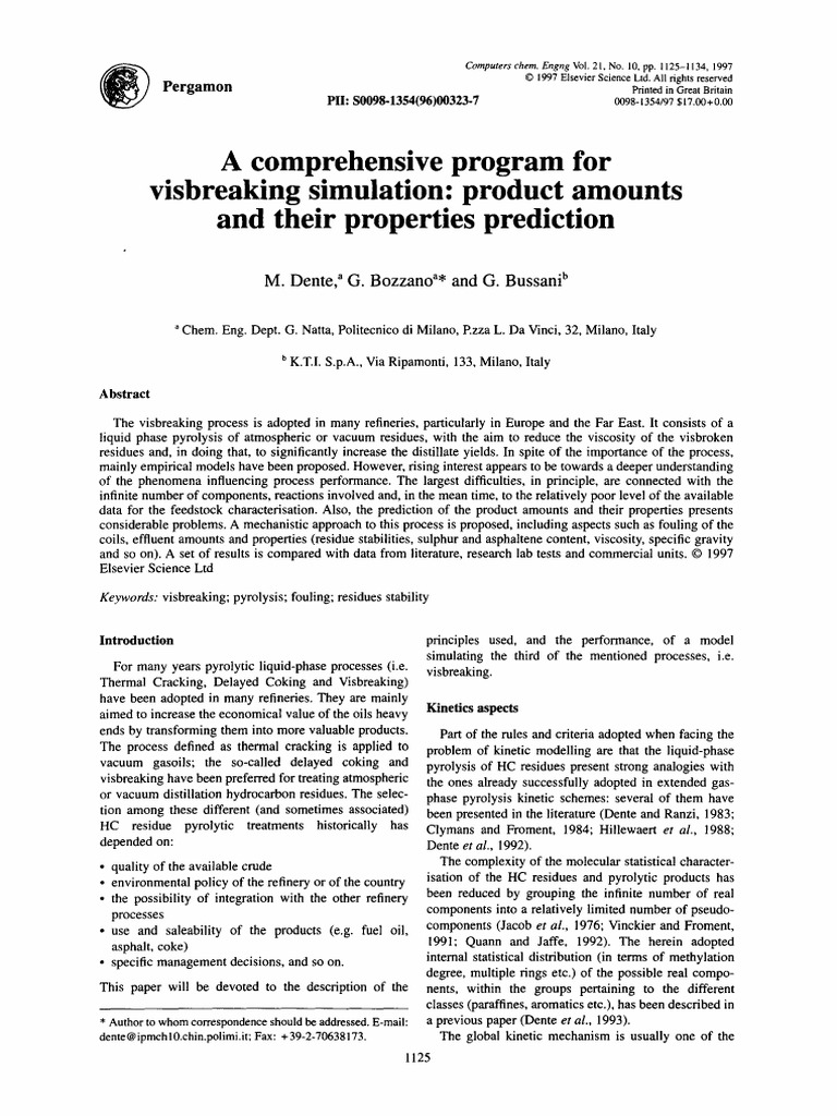 A Comprehensive Program For Visbreaking Simulation Product Amounts and ...